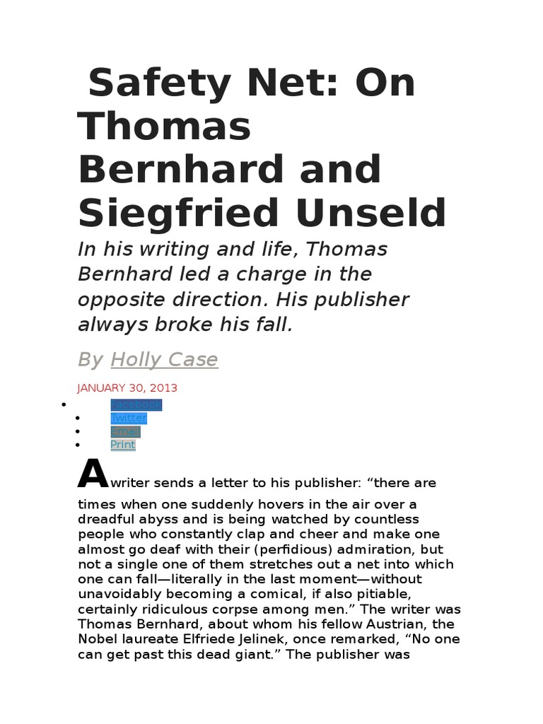 Safety Net: Publisher's Support for Difficult Writer Thomas Bernhard ...