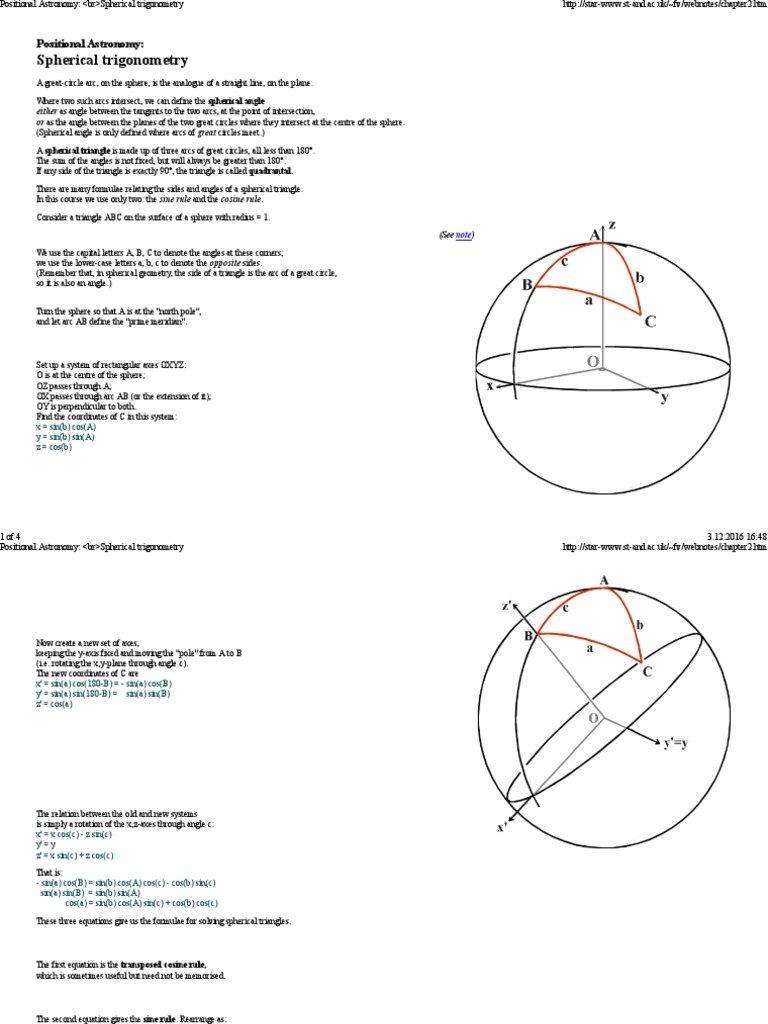 Positional Astronomy BR Spherical Trigonometry | PDF | Trigonometric ...