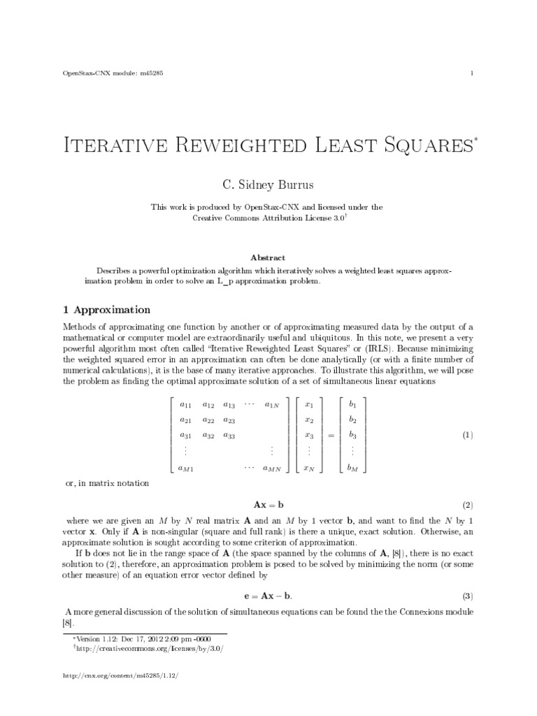 Iterative Reweighted Least Squares 12 PDF | PDF | Least Squares ... Iterative Reweighted Least Squares 12 PDF | PDF | Least Squares ...