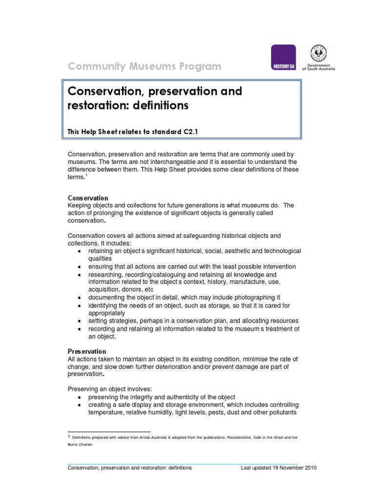 Conservation Restoration Preservation Definitions PDF | PDF ...