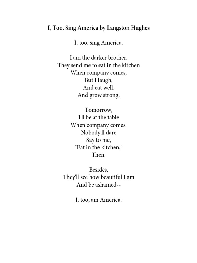 I, Too, Sing America by Langston Hughes | PDF