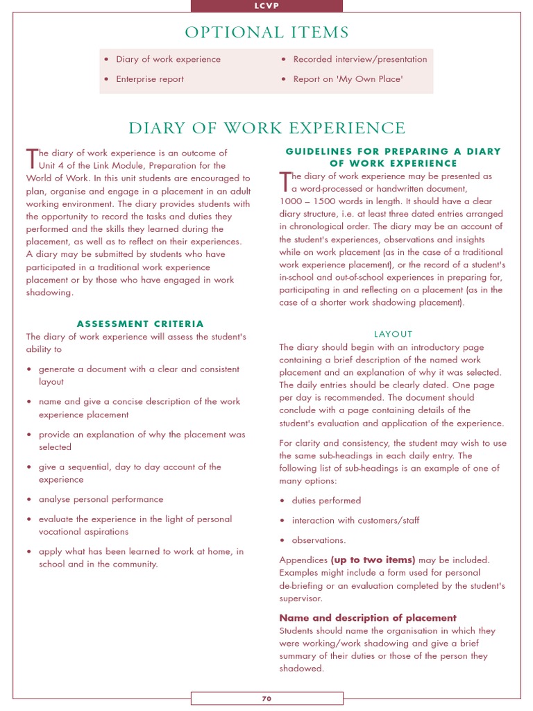 Diary | Educational Assessment | Business