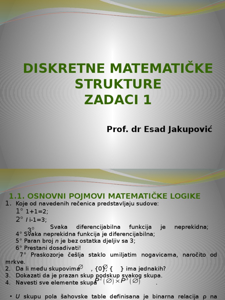 Zadaci 1 - Diskretne Matematičke Strukture | PDF