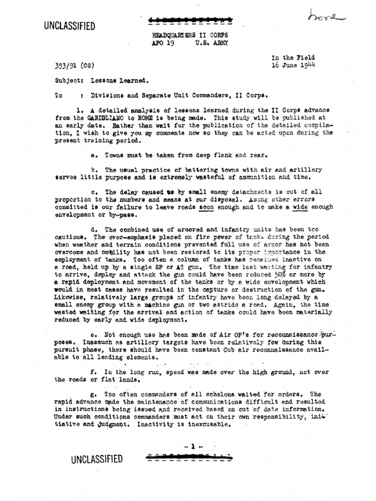 Lessons Learned in Combat by 34 TH Infantry Division | PDF | Infantry ...