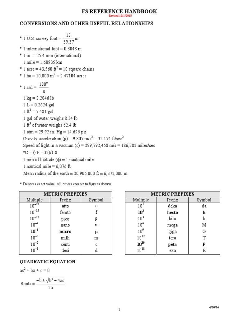 FS Reference Handbook: Key Conversions | PDF | Sine | Latitude