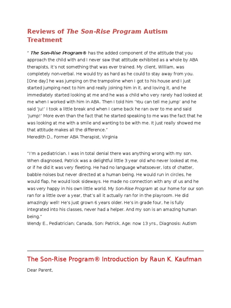 Son Rise Program Materials For The Press | PDF | Autism | Motivation