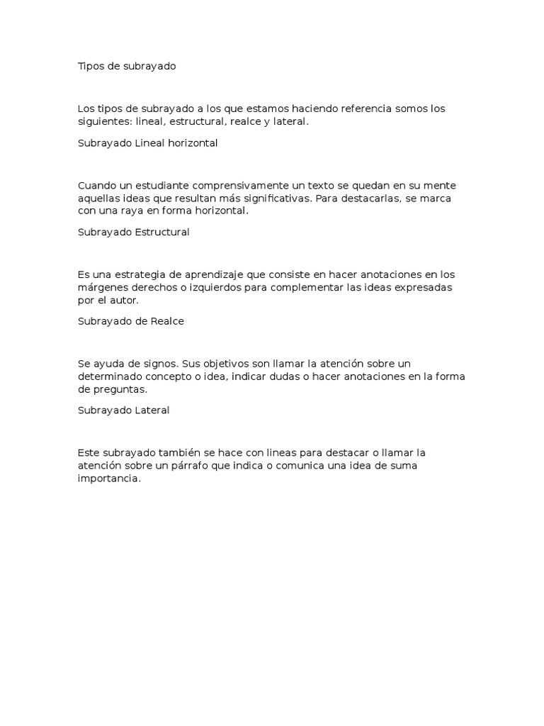 Tipos de Subrayado | PDF