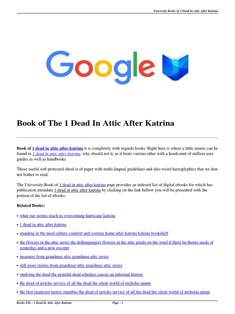 1 Dead in Attic After Katrina PDF | Download Free PDF | Hurricane Katrina | Books