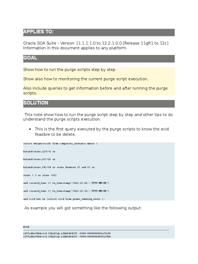 Queries To Check SOA Purging | PDF | Sql | Oracle Database