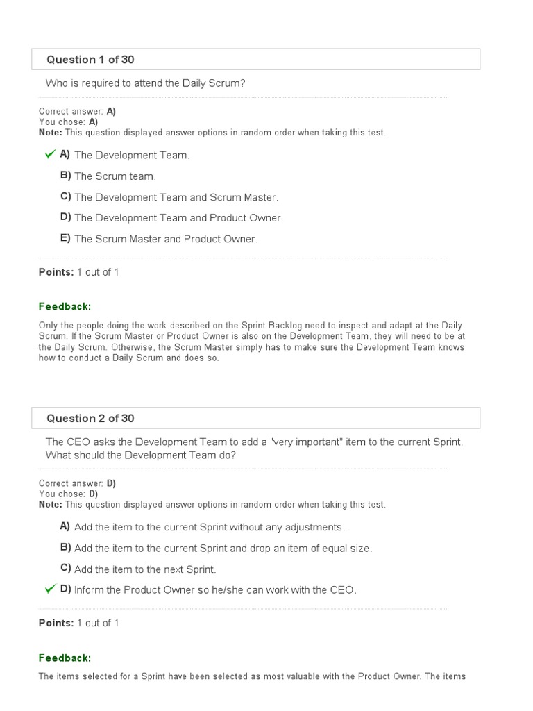 Scrum Master - 1 Test Examen C (30 Vragen) | PDF
