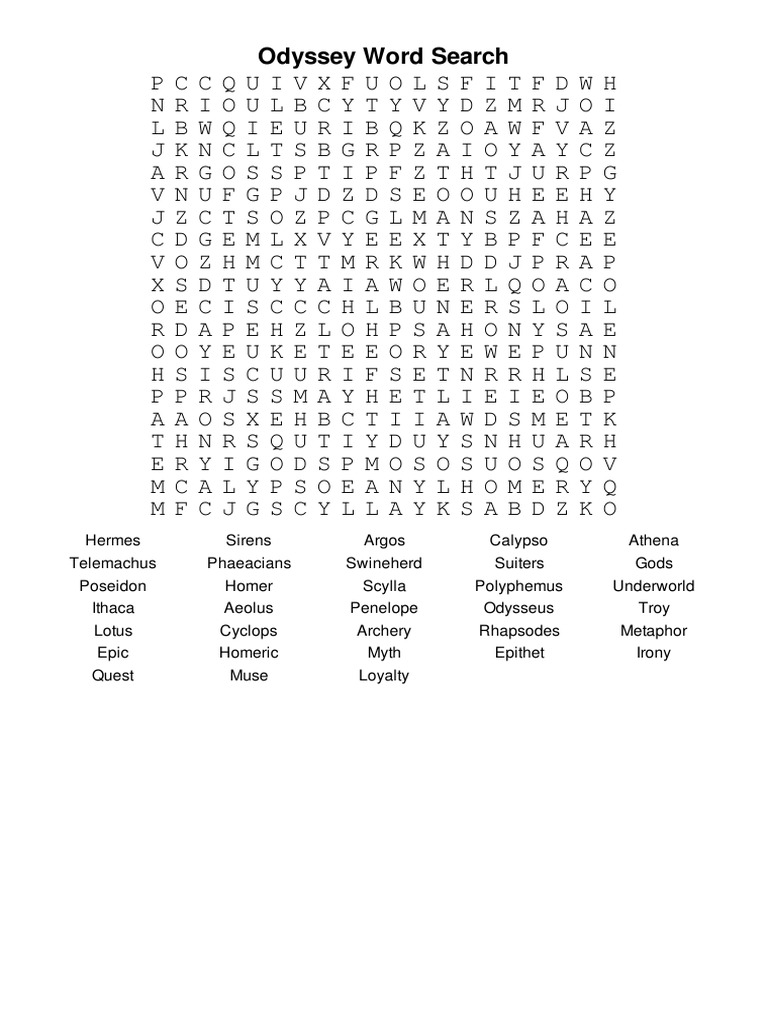 Odyssey Word Search | PDF | Ancient Greek Epic Poems | Odyssey