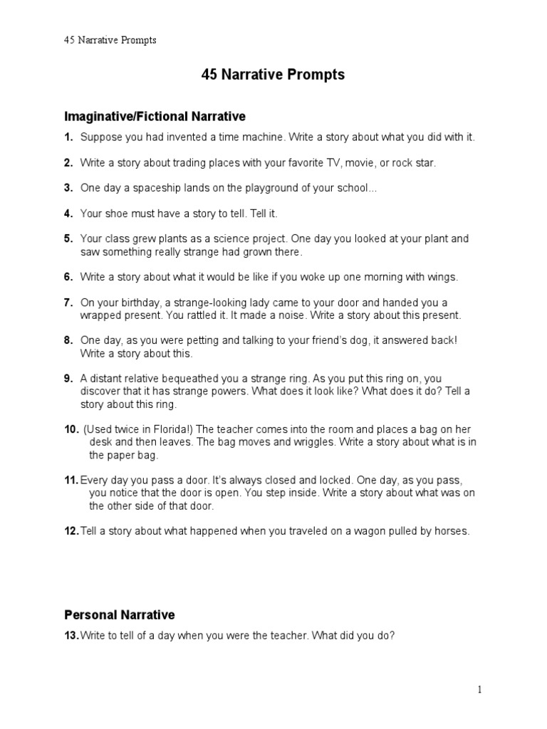 45 Narrative Prompts | PDF | Hero | Narrative