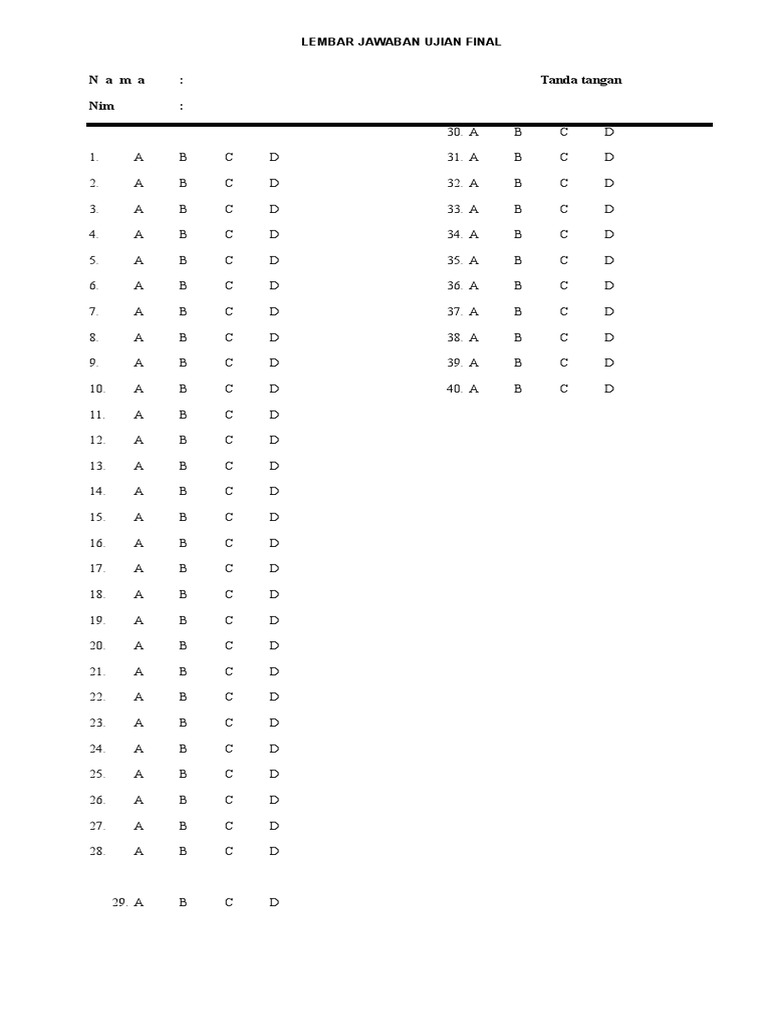 Final Exam Answer Sheet Template | PDF