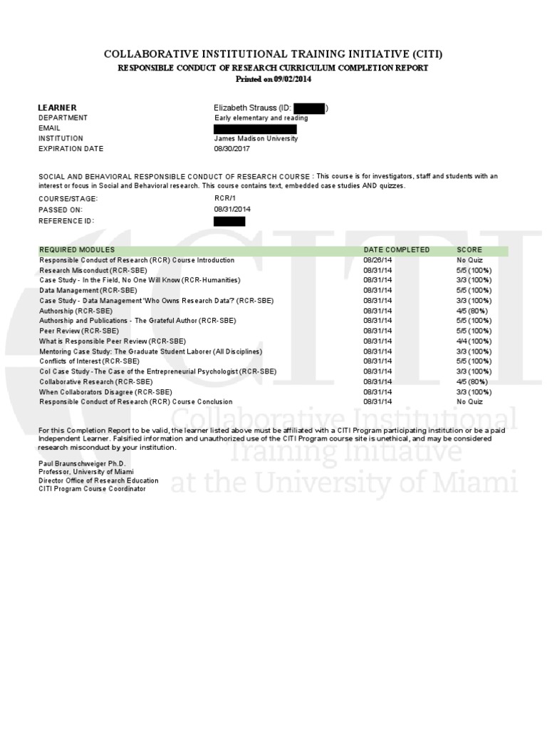 Collaborative Institutional Training Initiative (Citi) | PDF