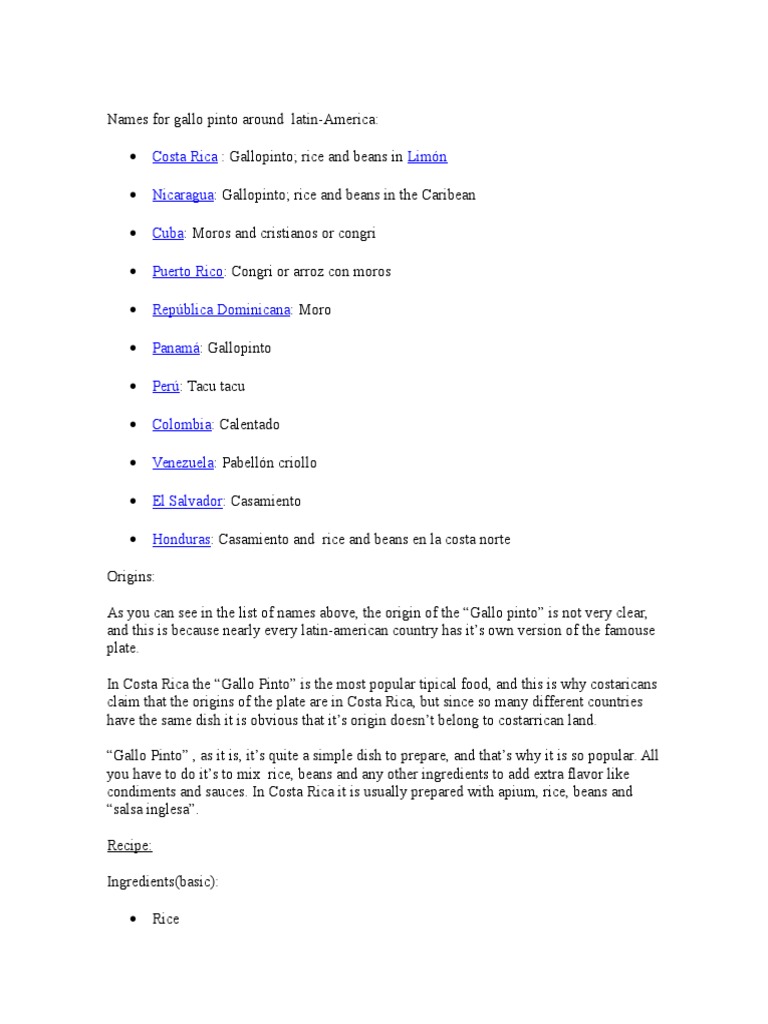 Names For Gallo Pinto Around Latin | PDF
