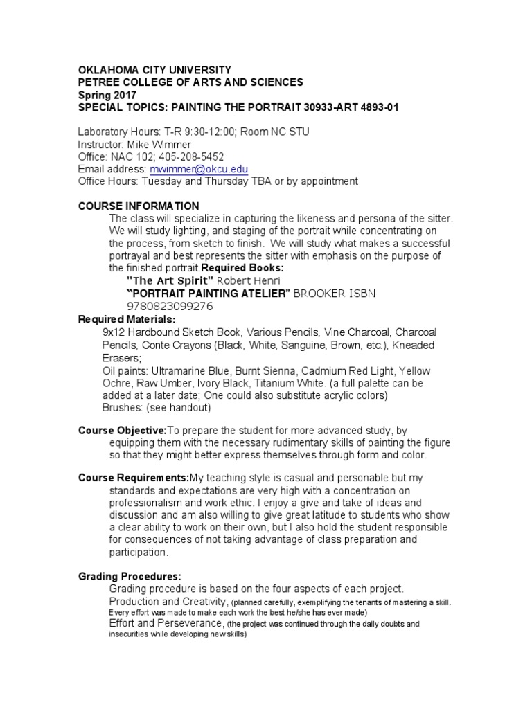 Painting The Portrait Syllabus 2017 | PDF