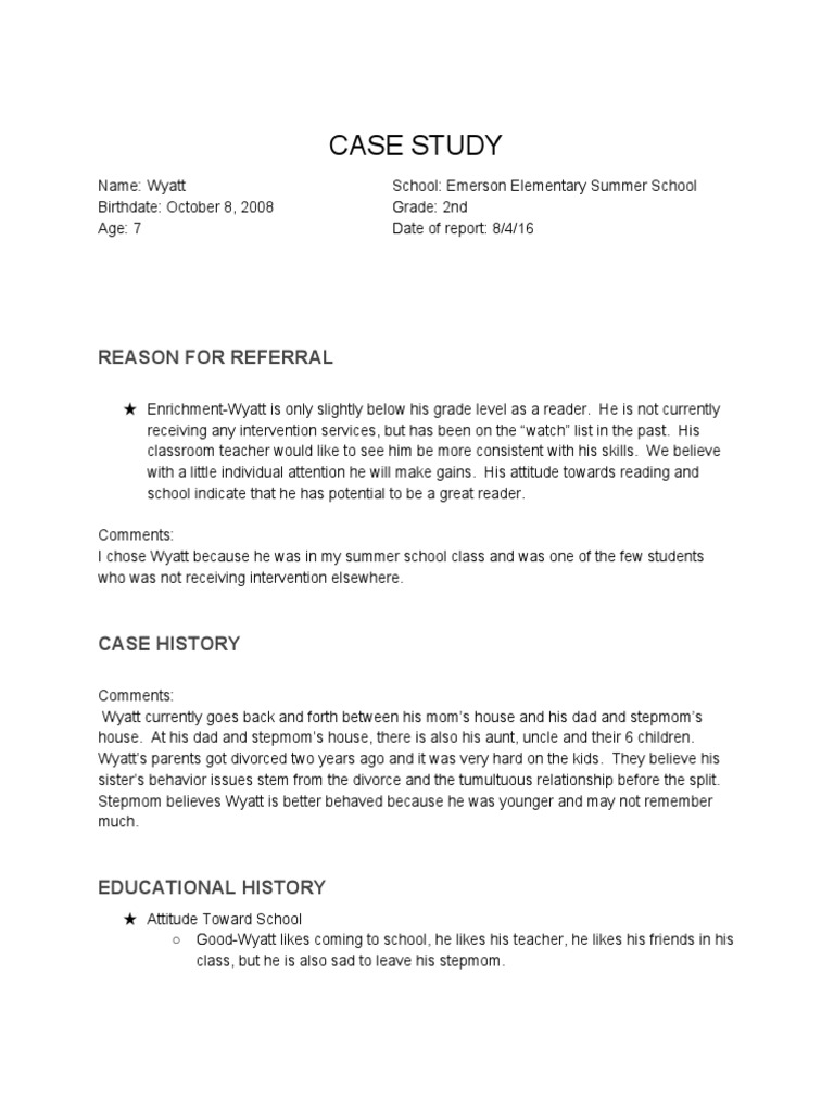 Case Study: Reason For Referral | PDF | Reading (Process) | Reading ...