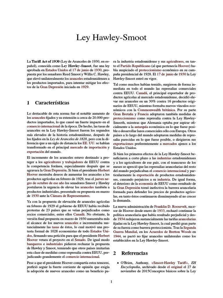 Ley Hawley-Smoot: Impacto Arancelario 1930 | PDF | Economía mundial ...