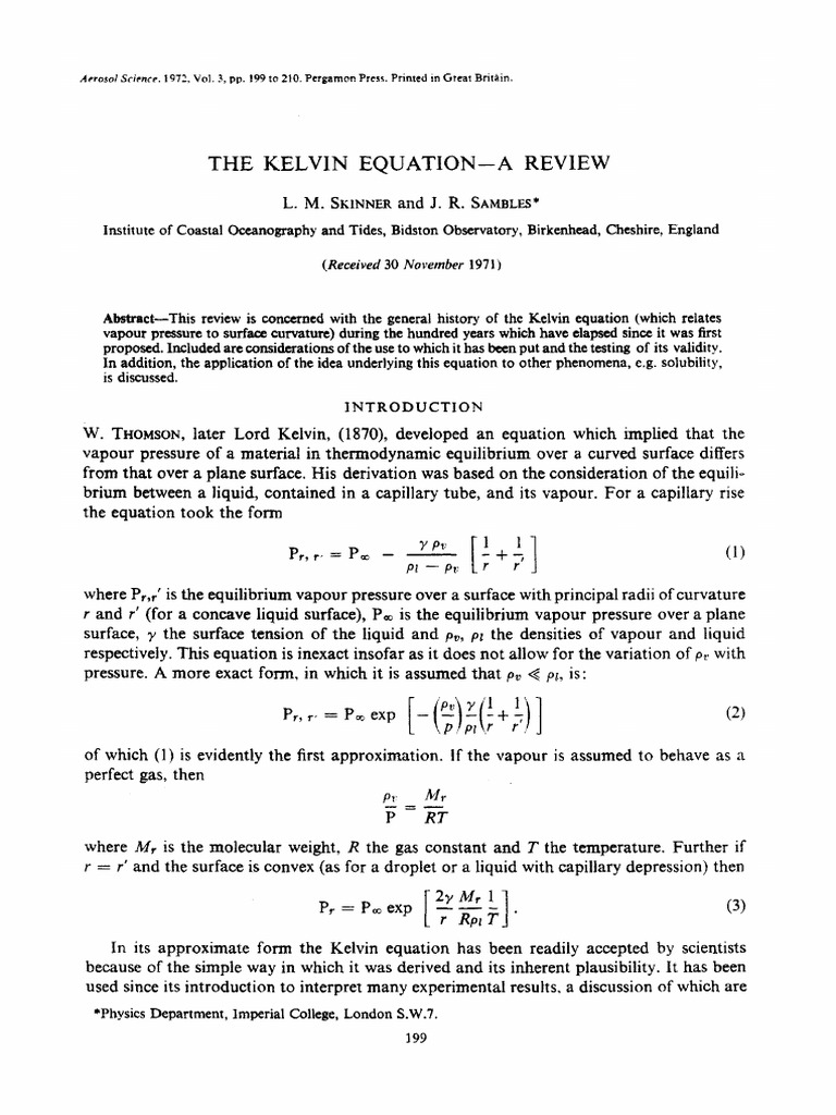 Kelvin Equation - A Review | Evaporation | Melting Point
