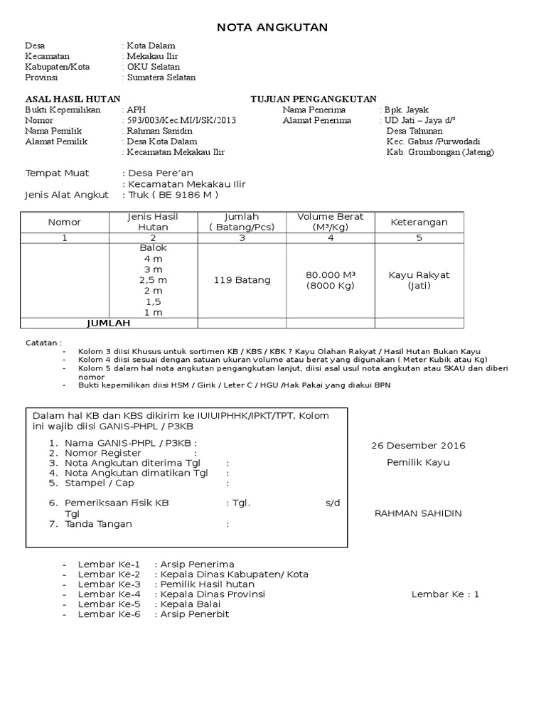 Nota Angkutan Kayu Jati | PDF