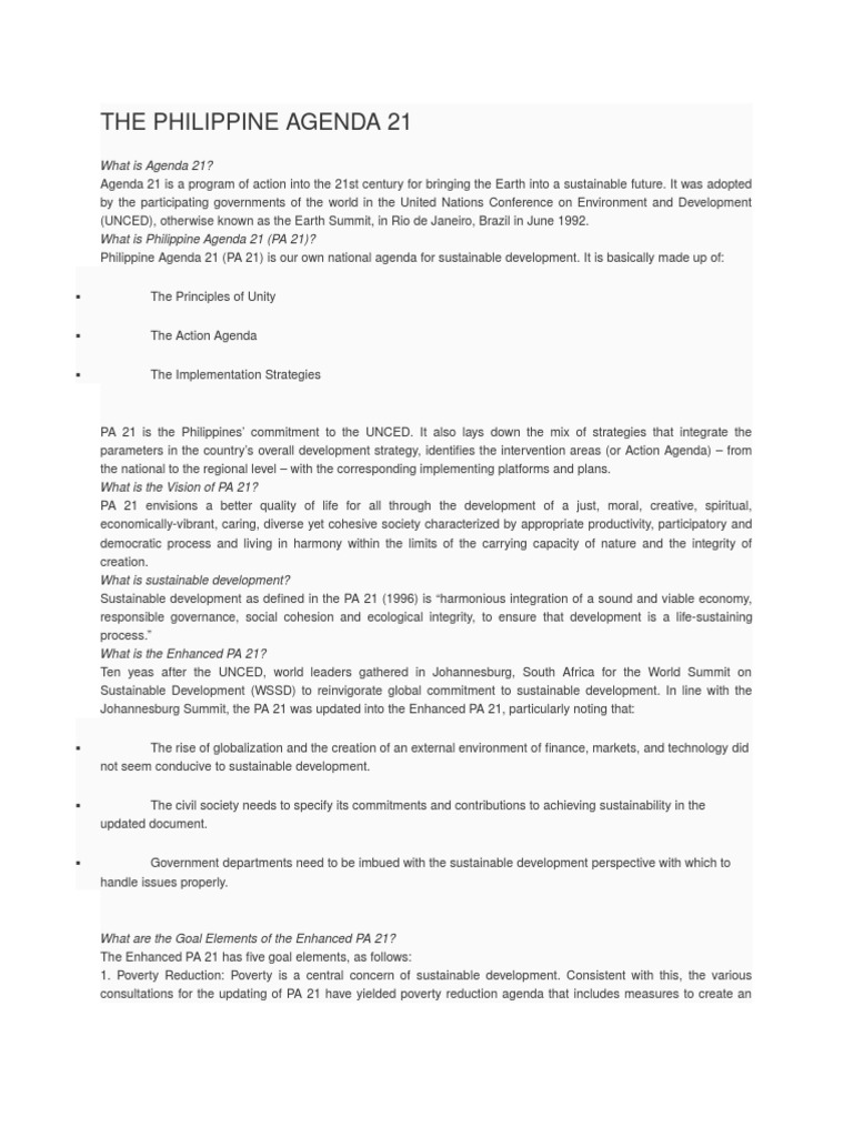 The Philippine Agenda 21 | PDF | Sustainability | Sustainable Development