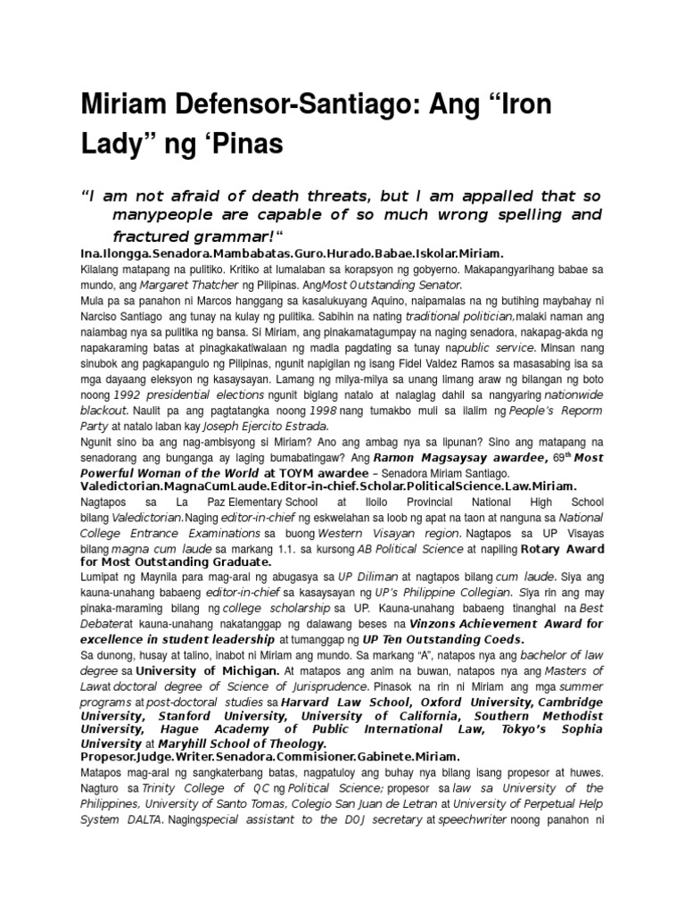 Miriam Defensor | PDF