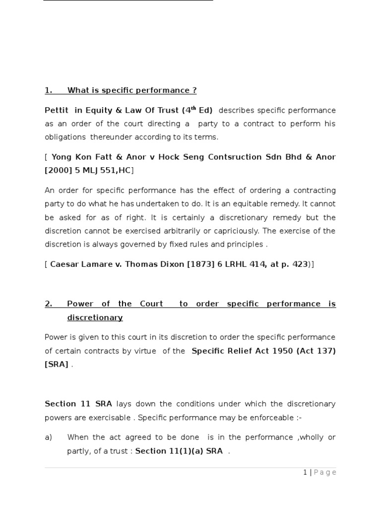 Specific Performance MS 1 To 16 | PDF | Specific Performance | Equity (Law)