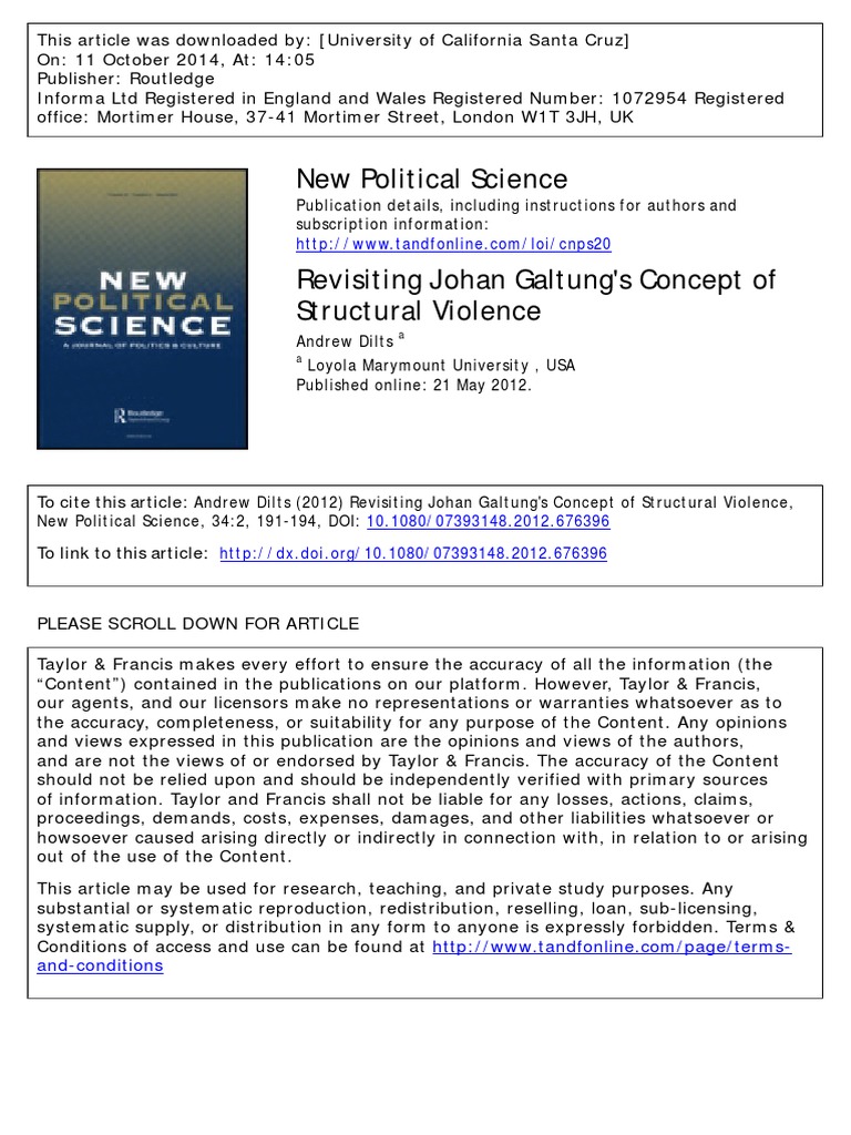 Revisiting Johan Galtung S Concept Of Structural Violence Pdf