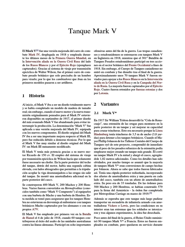 Tanque Mark V PDF | PDF | Tanques | Vehículos blindados