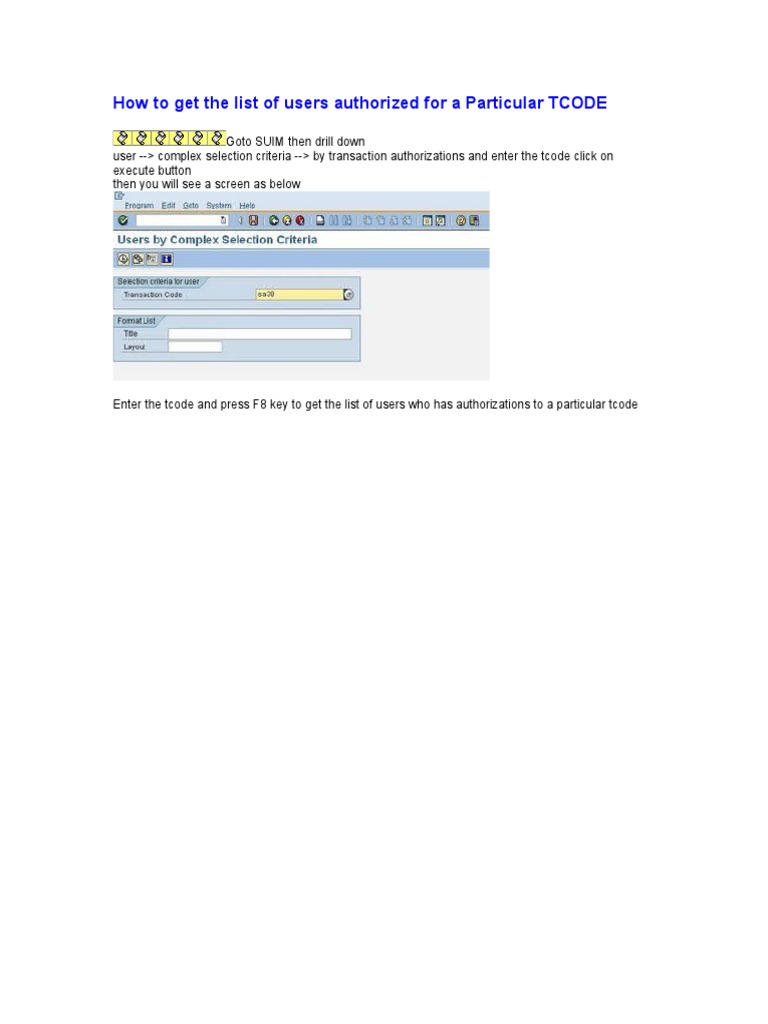 SAP TCODE User Authorization Guide | PDF