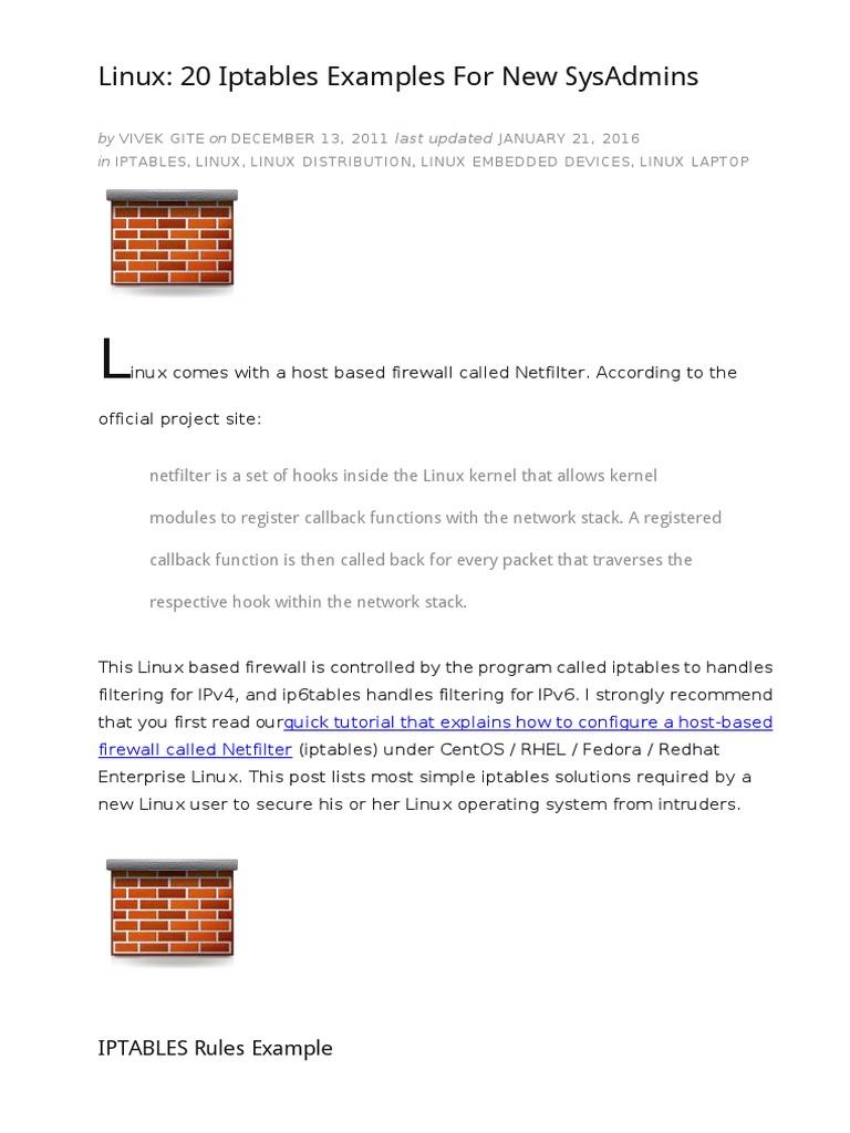 Linux Ip Tables | PDF | Firewall (Computing) | Port (Computer Networking)
