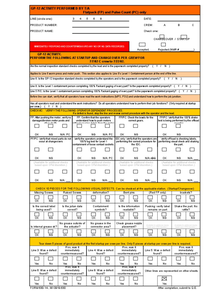 GP-12 Check Sheets | Electrical Connector | Electrical Engineering