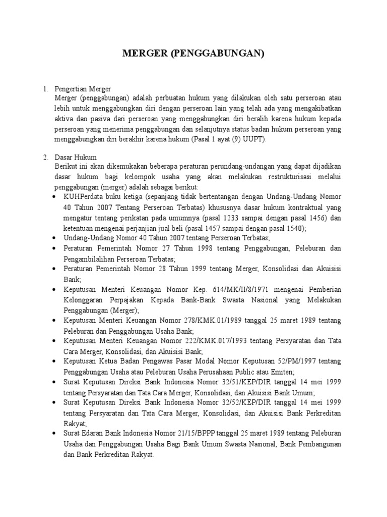 Dasar Hukum dan Contoh Merger Bank | PDF