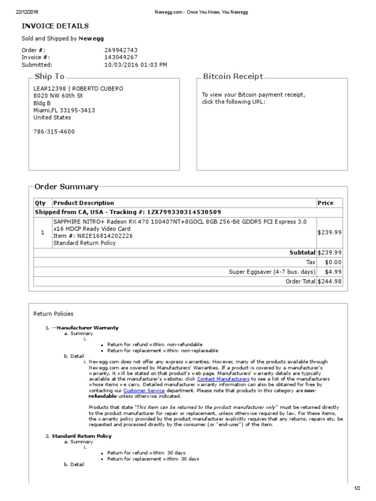Newegg | PDF | Personal Computers | Receipt