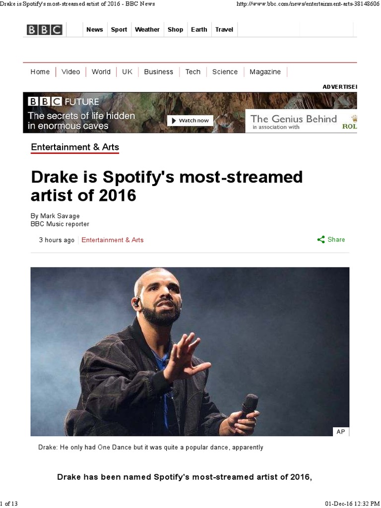 Spotify - Drake 2016 | PDF | Spotify | Bbc