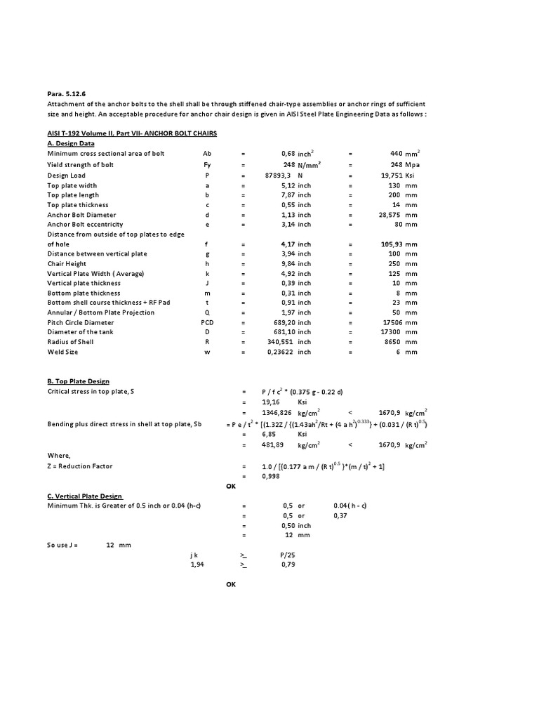 Anchor Bolt Chair Design Parameters | PDF | Screw | Civil Engineering