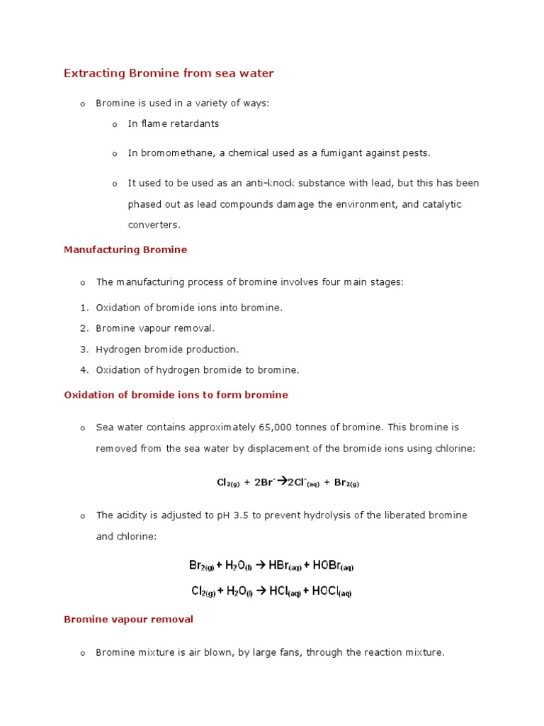 Bromine Extraction from Seawater Process | PDF | Chlorine | Oxygen