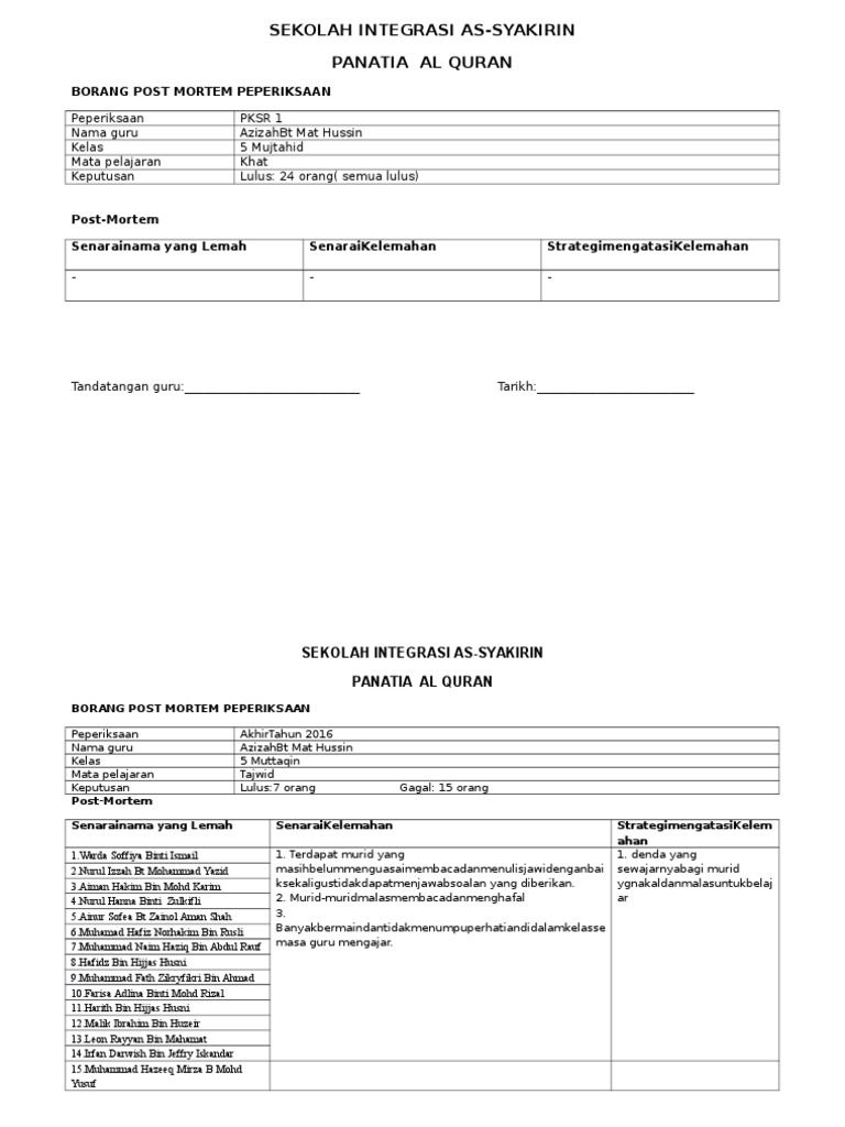 Borang Post Mortem Panitia | PDF
