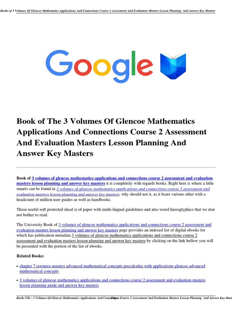 3 Volumes of Glencoe Mathematics Applications and Connections Course 2 ...