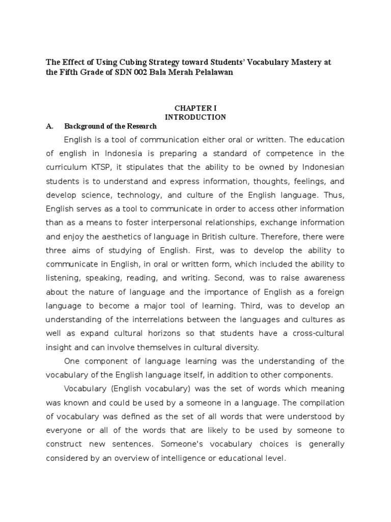 Cubing Strategy's Impact on Vocabulary Mastery | PDF | Student's T Test ...