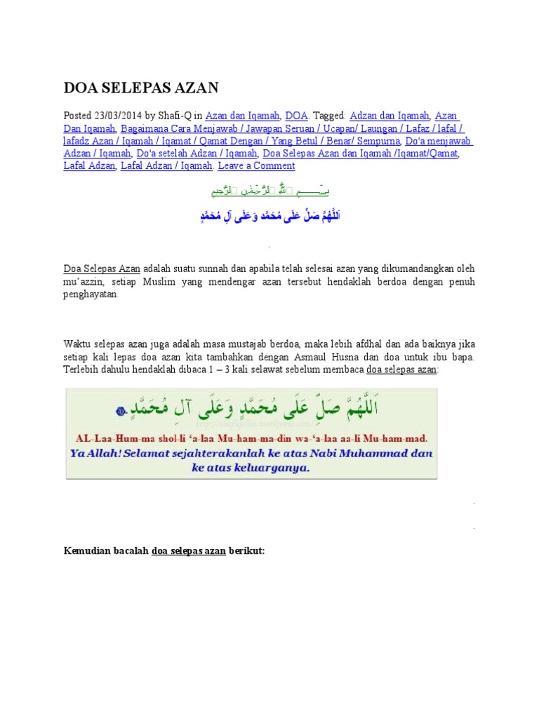 Doa Selepas Azan | PDF