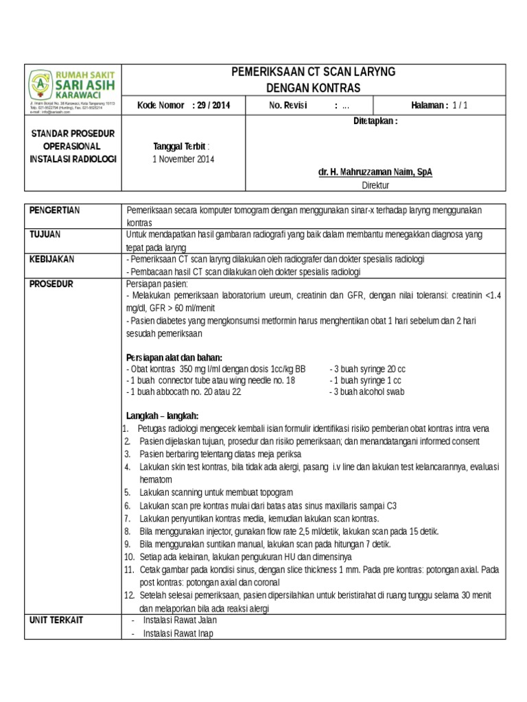 Protap CT SCAN LARYNG Dengan Kontras | PDF