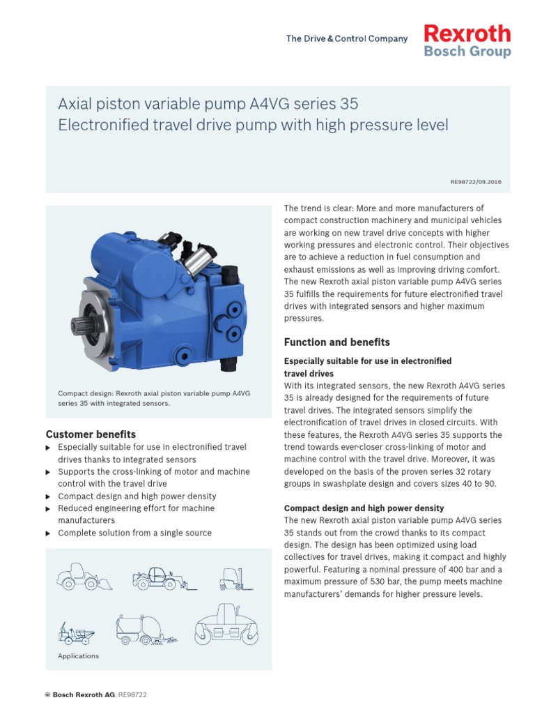 Axial Piston Variable Pump A4VG Series 35 Electronified Travel Drive ...