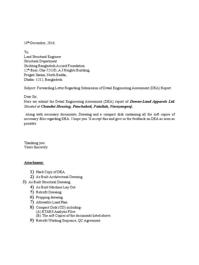 Accord Forwarding Letter of Dowasland