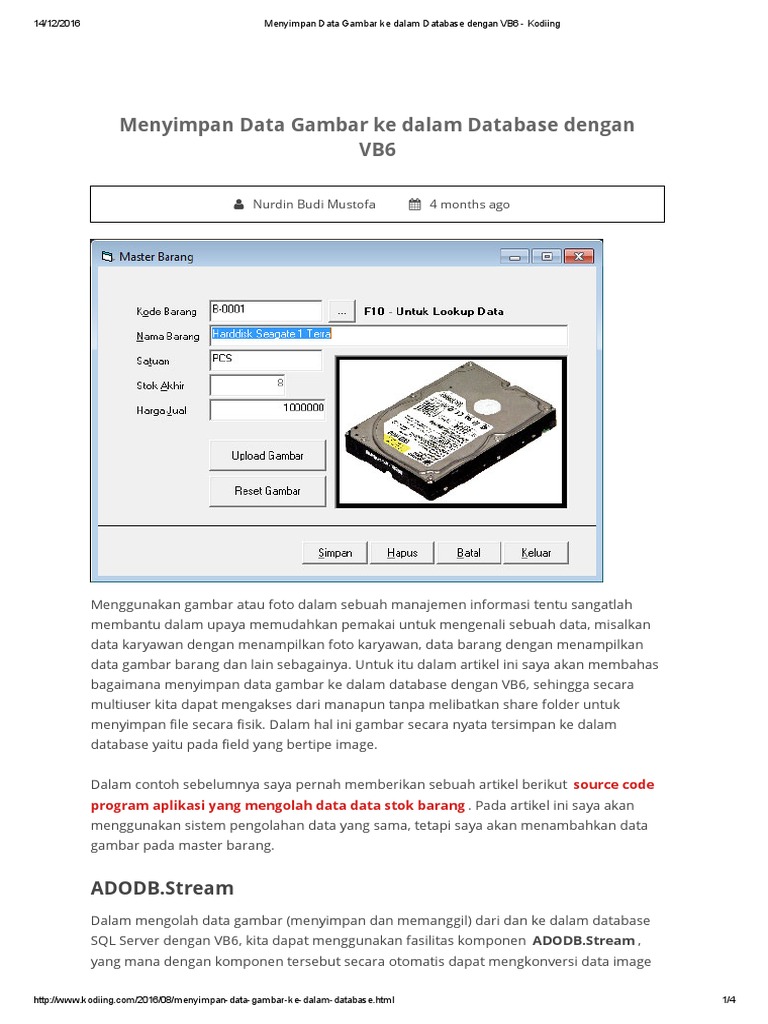 Menyimpan Data Gambar Ke Dalam Database Dengan Vb6 Kodiing Pdf