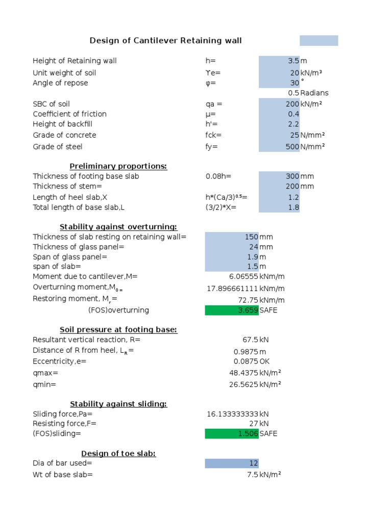 Retaining Wall Design-V1 | PDF | Materials | Building Engineering