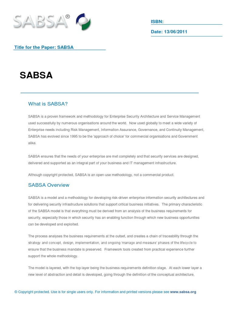 Sabsa - A Introduction | PDF | Computer Security | Security