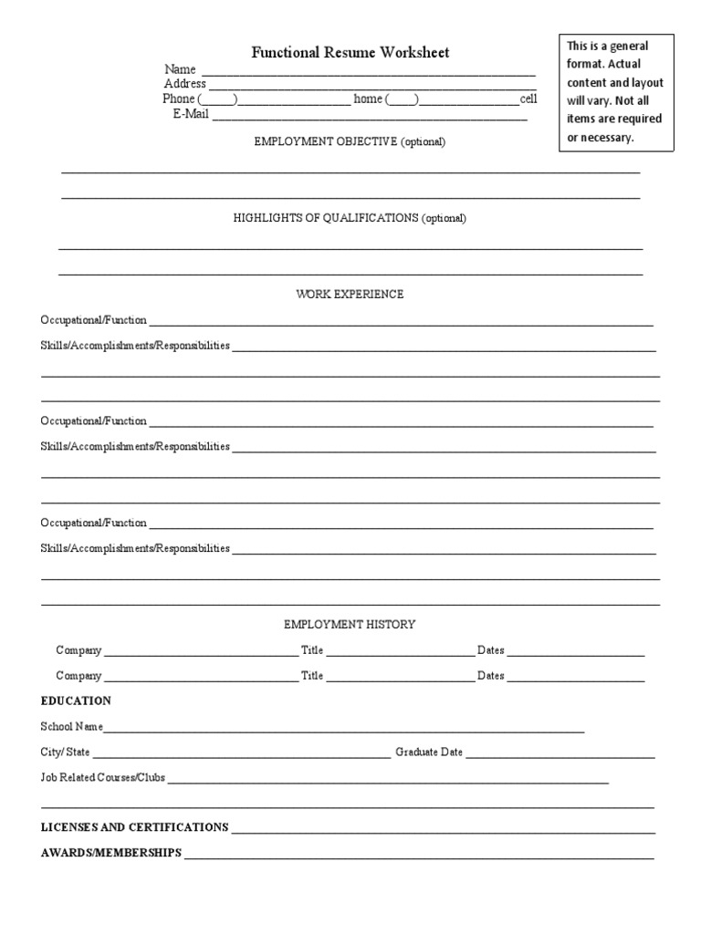 Functional Resume Worksheet | PDF
