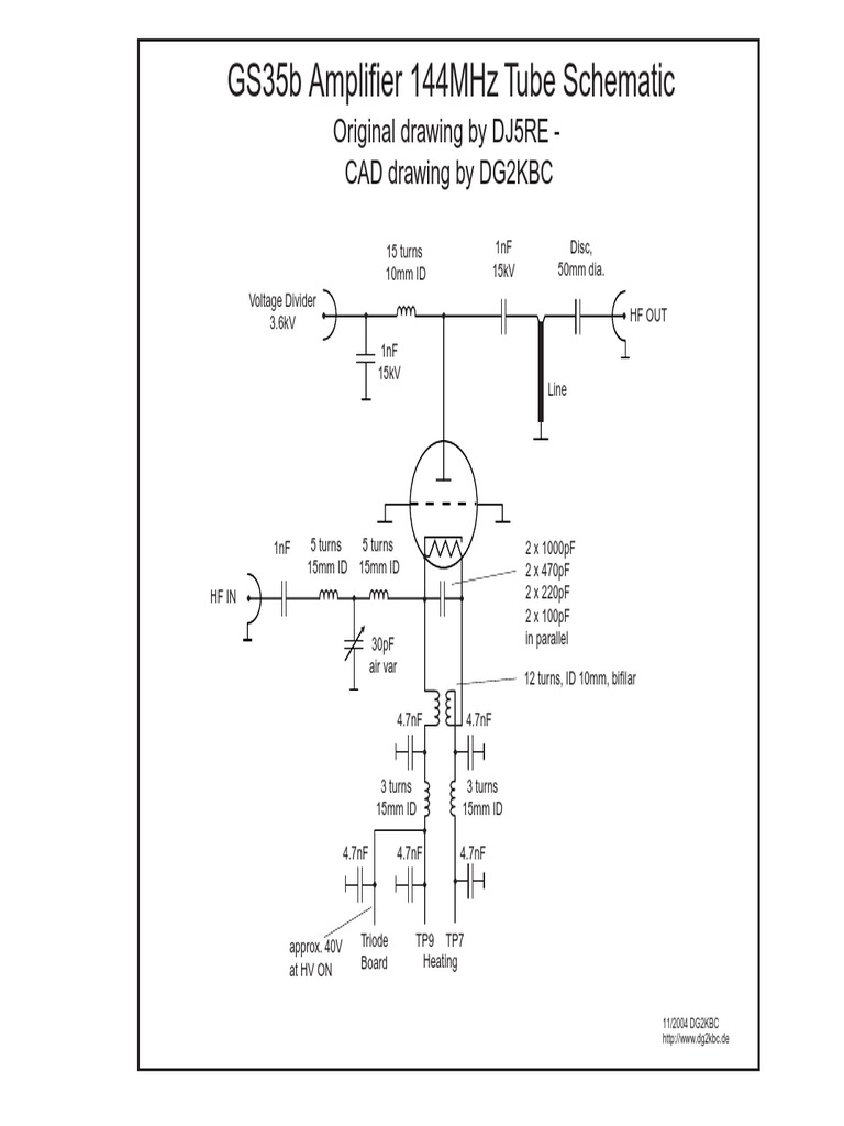 Gs35B Amplifier 144Mhz Tube Schematic: Original Drawing by Dj5Re - Cad ...