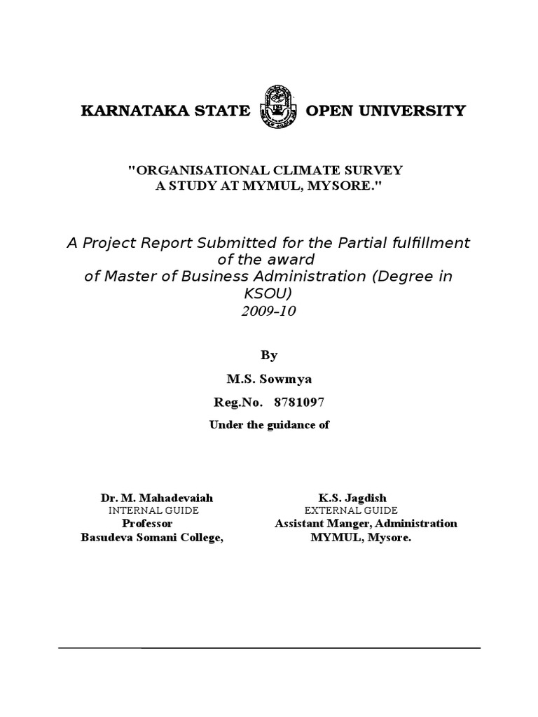 Project First Page | PDF | Master Of Business Administration | Master ...